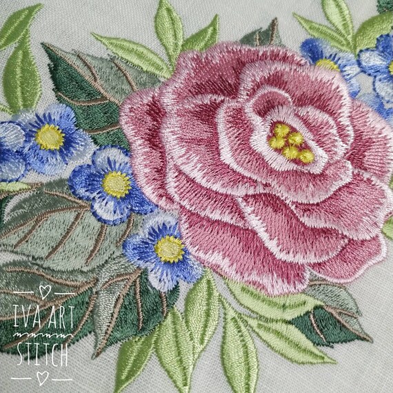 8x12 Hoop Filled Satine Embroidery Design Lovely Rose & - Etsy