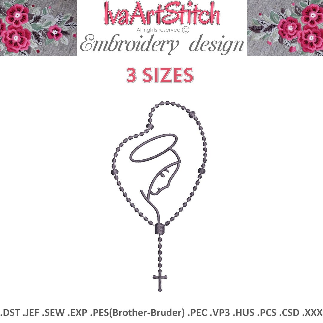 Catholic Rosary Virgin Mary Machine Embroidery Design in 3 Sizes ...