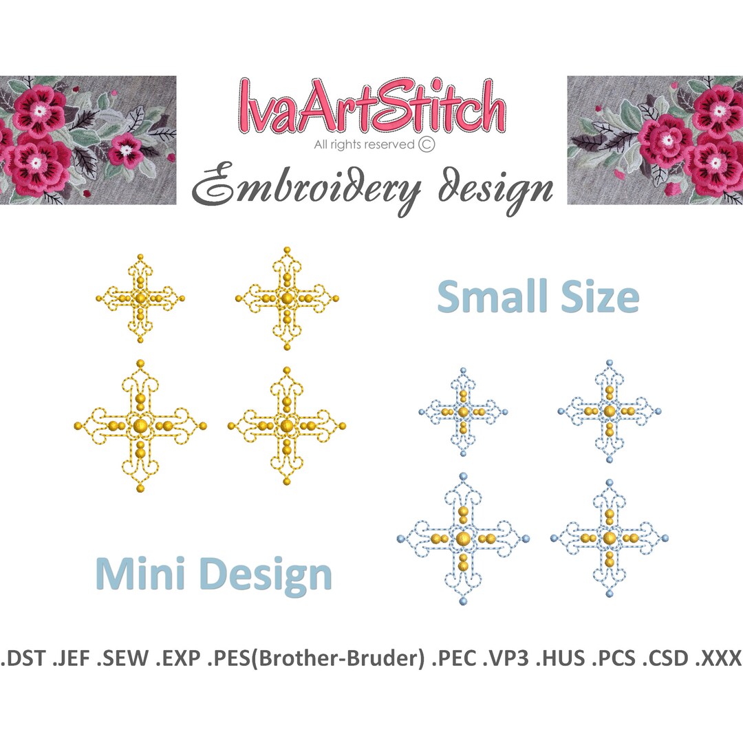 Set Machine Embroidery Design Small Mini Graceful Сontour Cross 4x4 ...