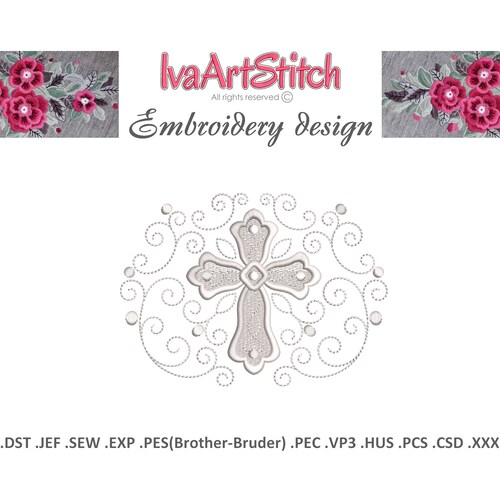 Filled Machine Embroidery Design Nice Cross & Scrolls File - Etsy