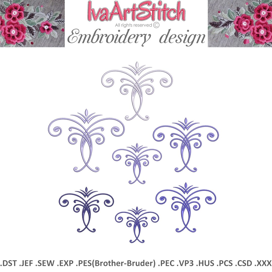 Machine Embroidery Design Motif Curl Scrolls Lines Design 7 Sizes File ...