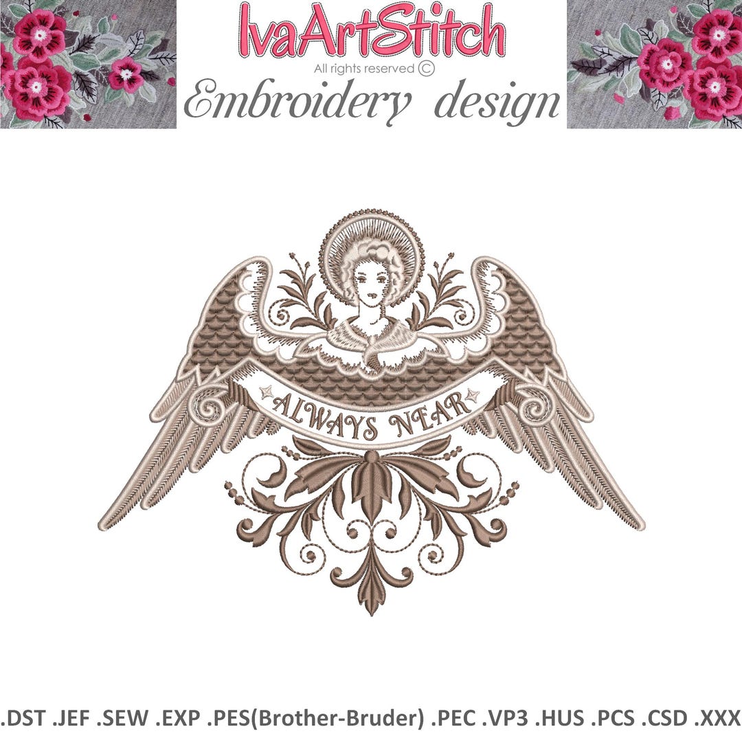 Machine Embroidery Design Antique Rococo Style Baptism Angel With Wings ...