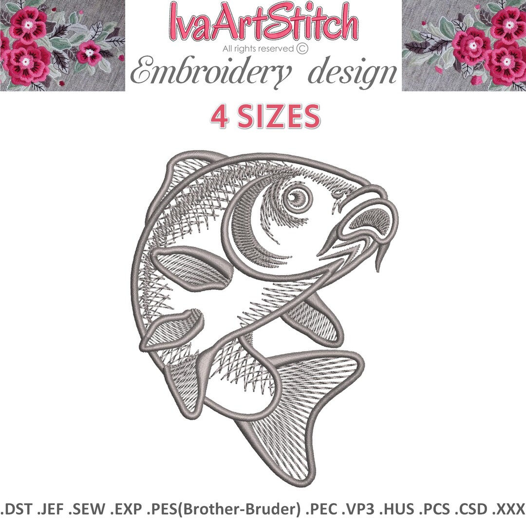 Embroidery Design Small Fish Carp Contour Graphic Pattern Silhouette 4 ...
