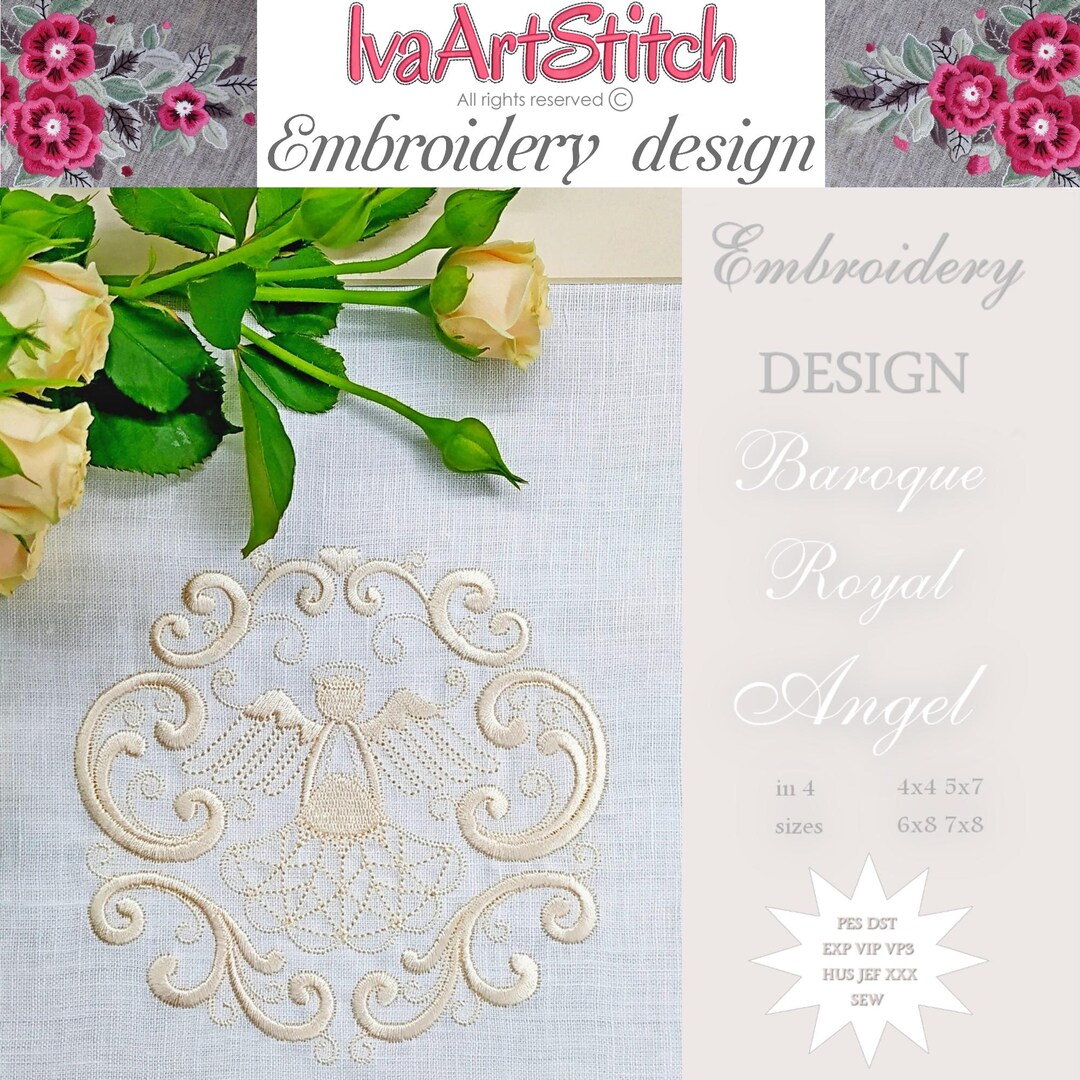 Machine Embroidery Design Christening Royal Angel Baroque Scrolls 4 ...
