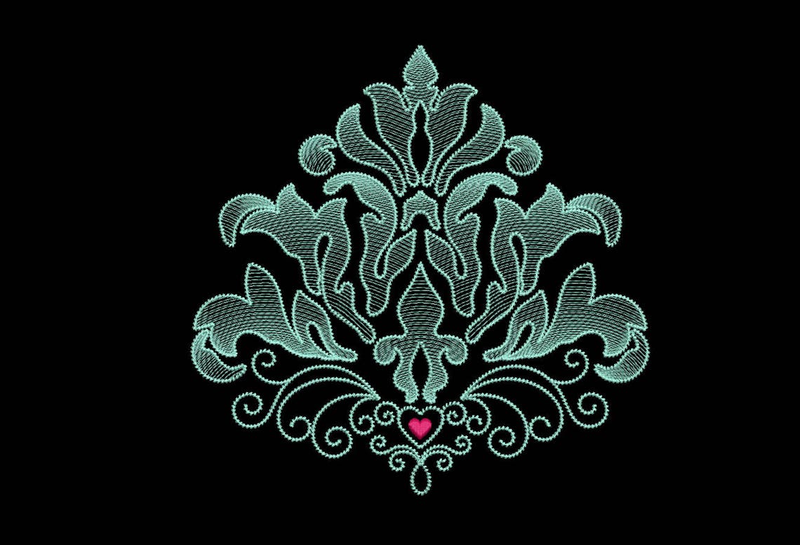 4 Sizes, Machine Embroidery Design, Stylized Damask, File Instant ...