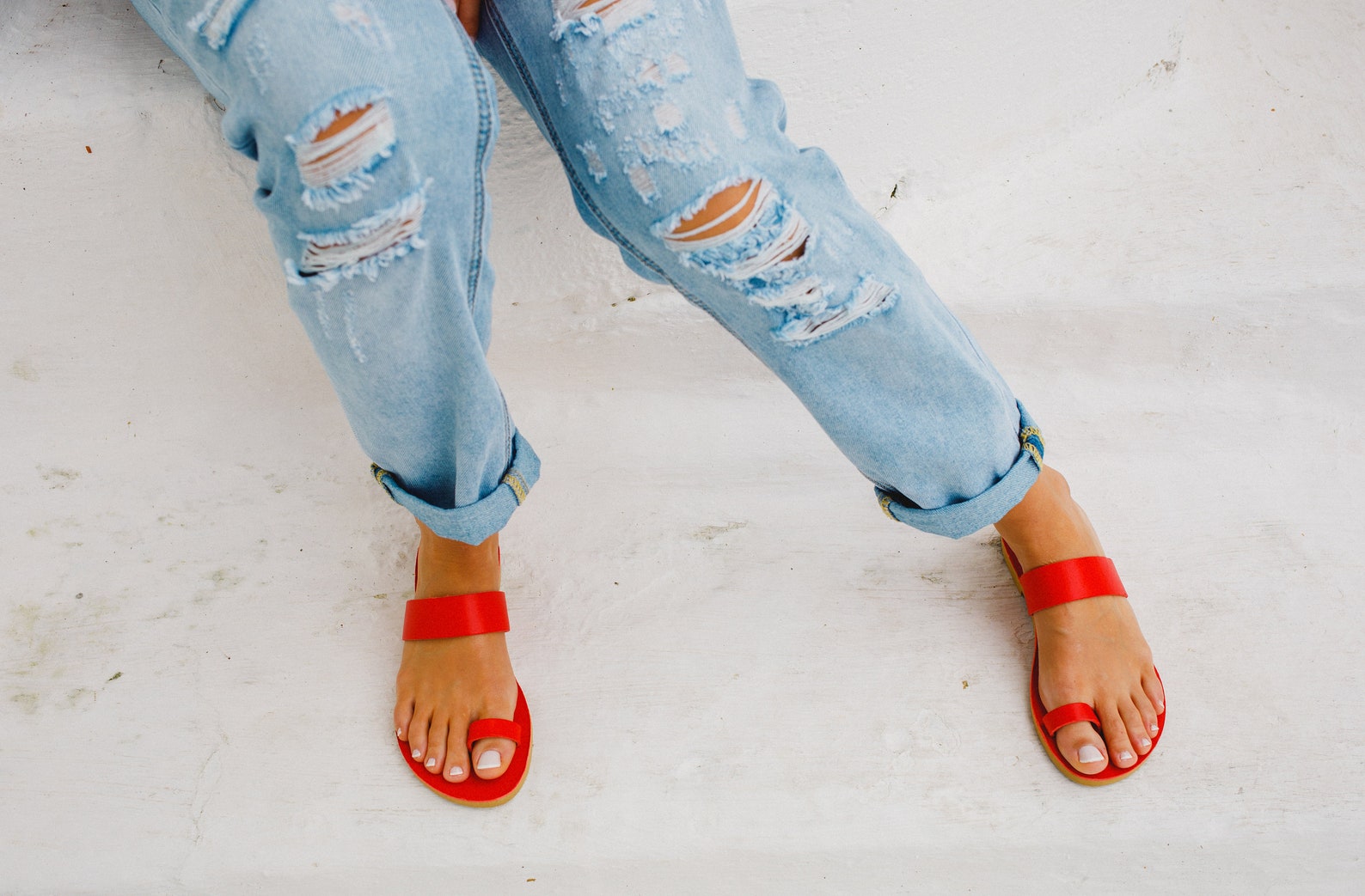 Red Leather Sandals With Toe Ring Women's Sandals Classic Sandals Greek ...