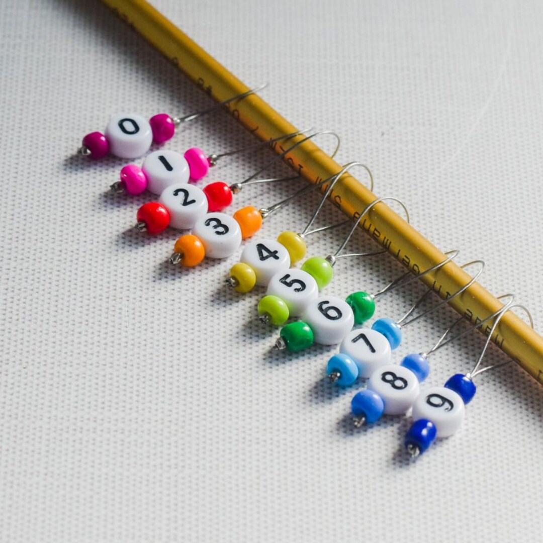 Set of 10 Stitch Markers - 0-9 Rainbow - Cast on Counting Numbers, Row ...