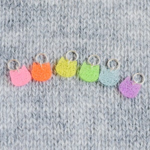 Set of 6 Cat Head Stitch Markers - Neon Glitter - Cat Markers, Laser ...