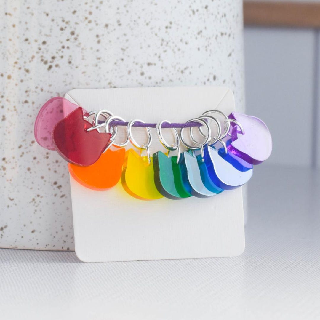 Set of 8 Cat Stitch Markers - Rainbow - Cat Markers, Laser Engraved ...