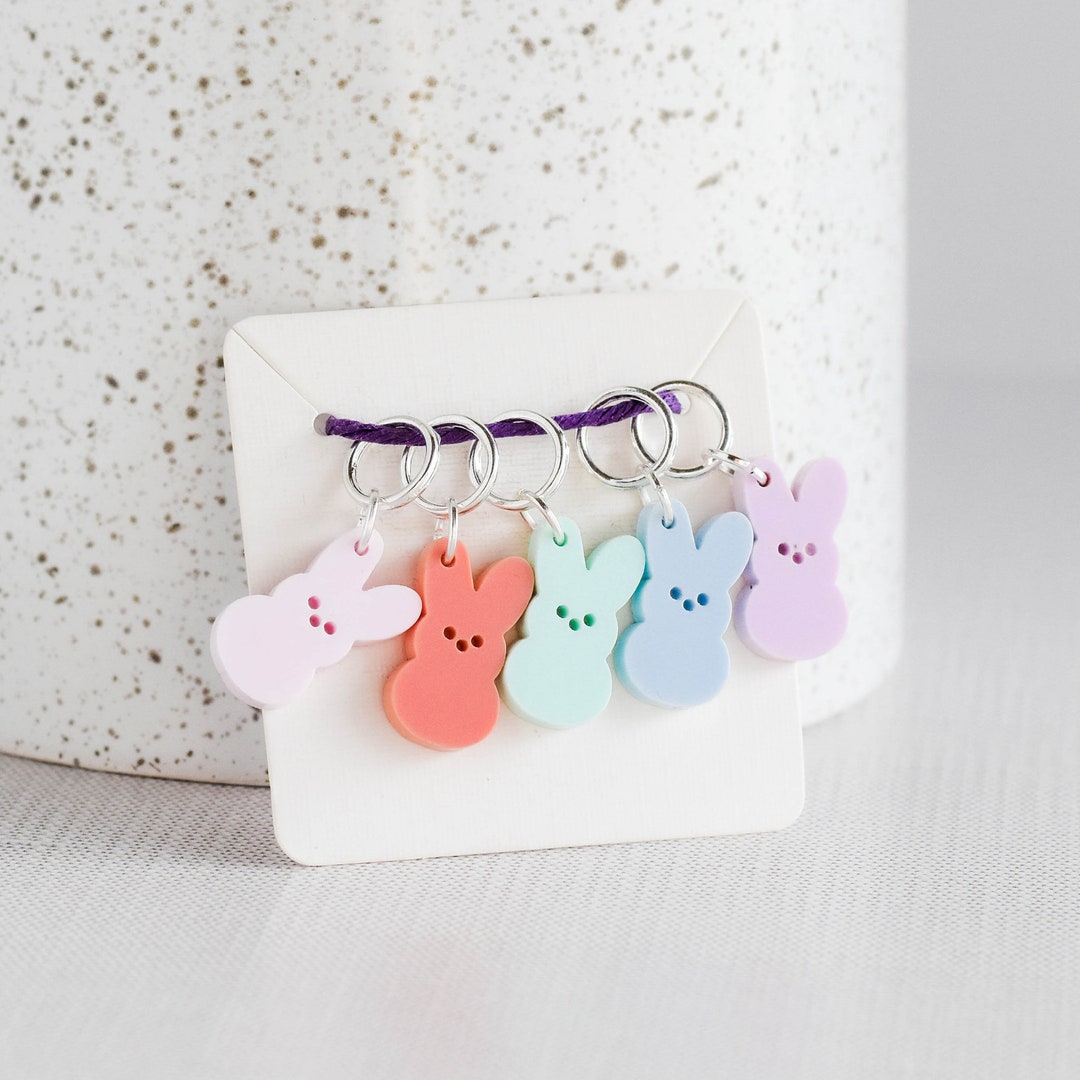 Set of 5 Stitch Markers - Easter Bunnies - Bunny Markers, Laser ...