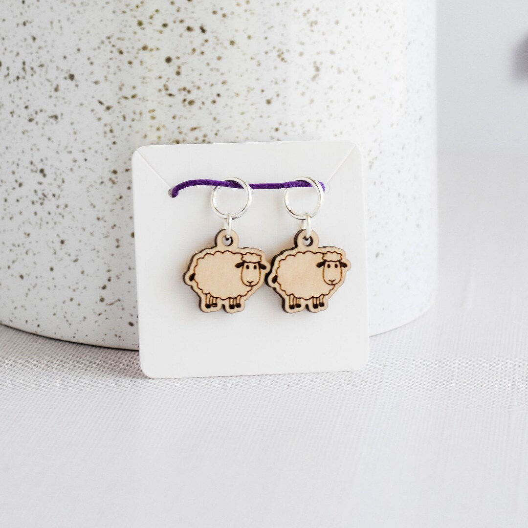 Set of 2 Stitch Markers, Sheep Markers, Laser Engraved Wood Stitch ...
