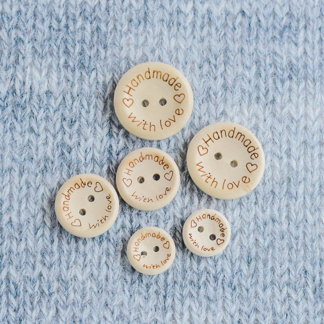 Made With Love Buttons - 15mm, 20mm, 25mm - Wooden Buttons With Text ...