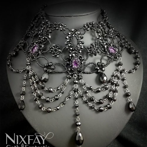 Beaded Goth/victorian Necklace Crystal and Rhinestones - Etsy
