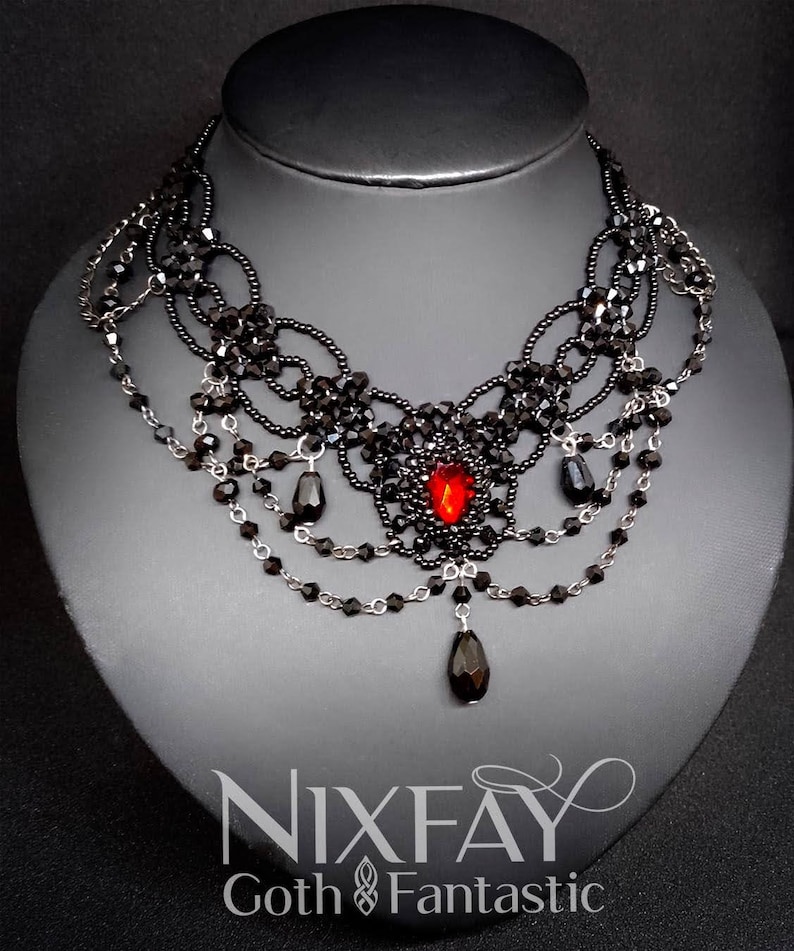 V Dark/dark Gothic Necklace/beaded Necklace/bridal Black - Etsy