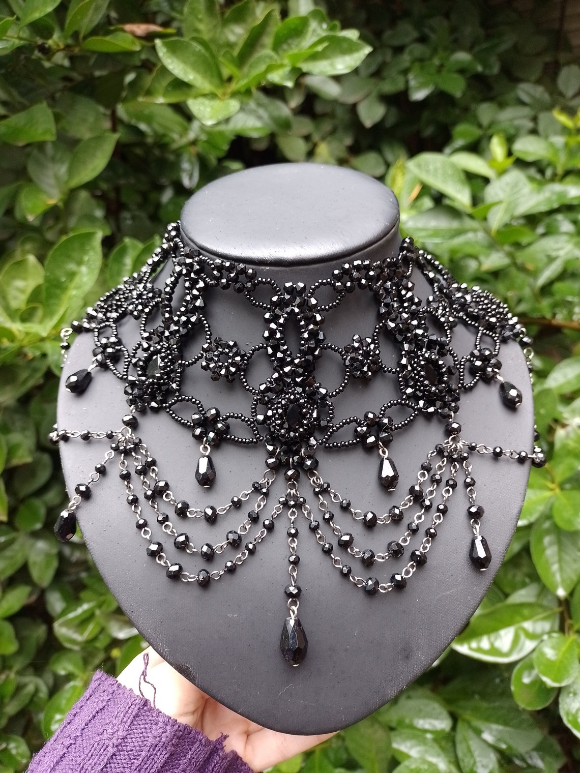 Beaded Goth/victorian Necklace Crystal and Rhinestones - Etsy