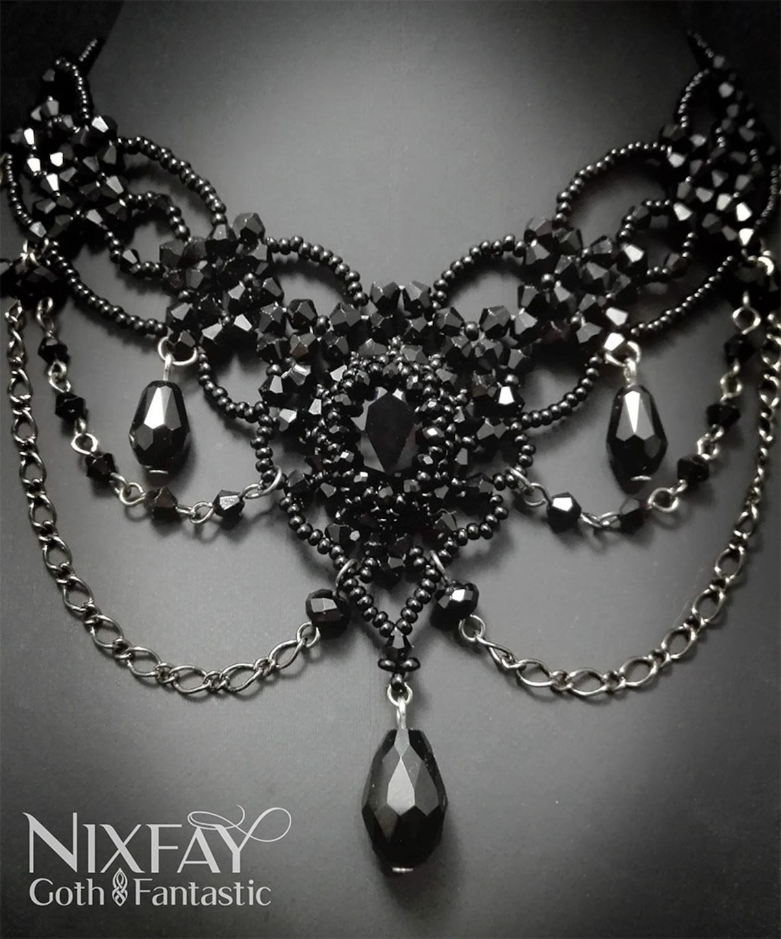 V Dark/dark Gothic Necklace/beaded Necklace/bridal Black - Etsy