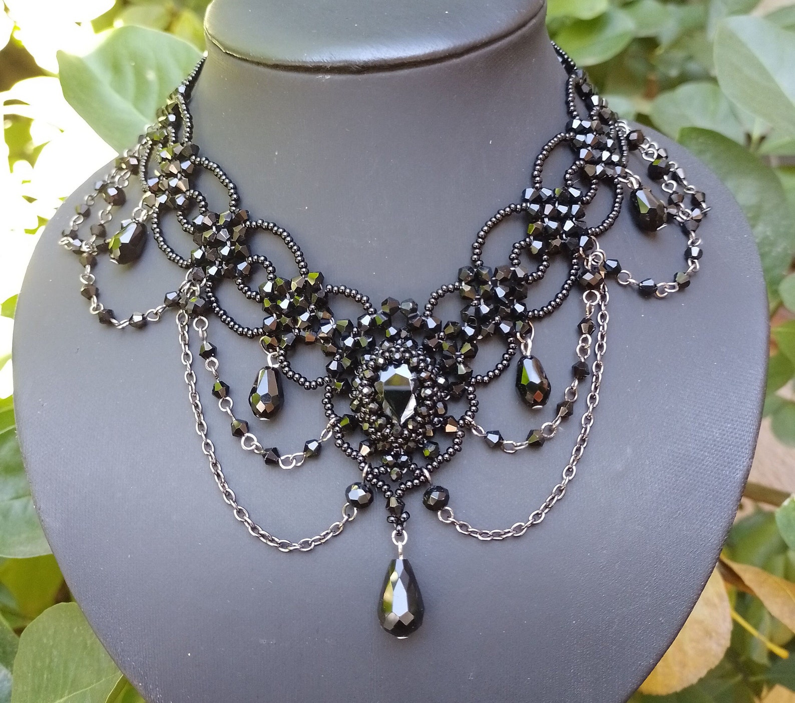 V Dark/dark Gothic Necklace/beaded Necklace/bridal Black - Etsy