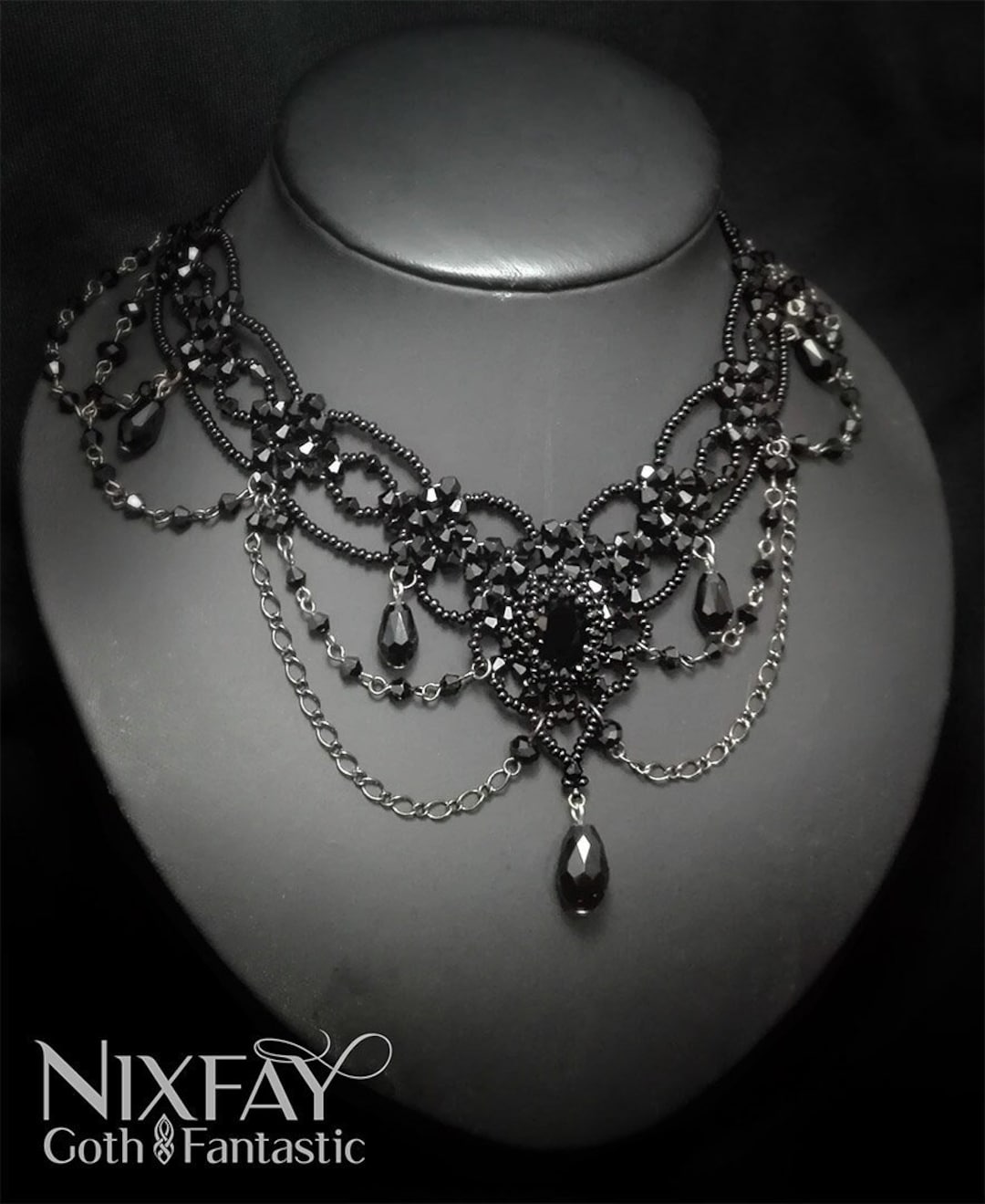 V Dark/dark Gothic Necklace/beaded Necklace/bridal Black Necklace ...