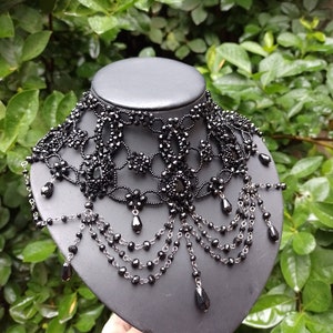 Beaded Goth/victorian Necklace - Crystal and Rhinestones - Goth ...