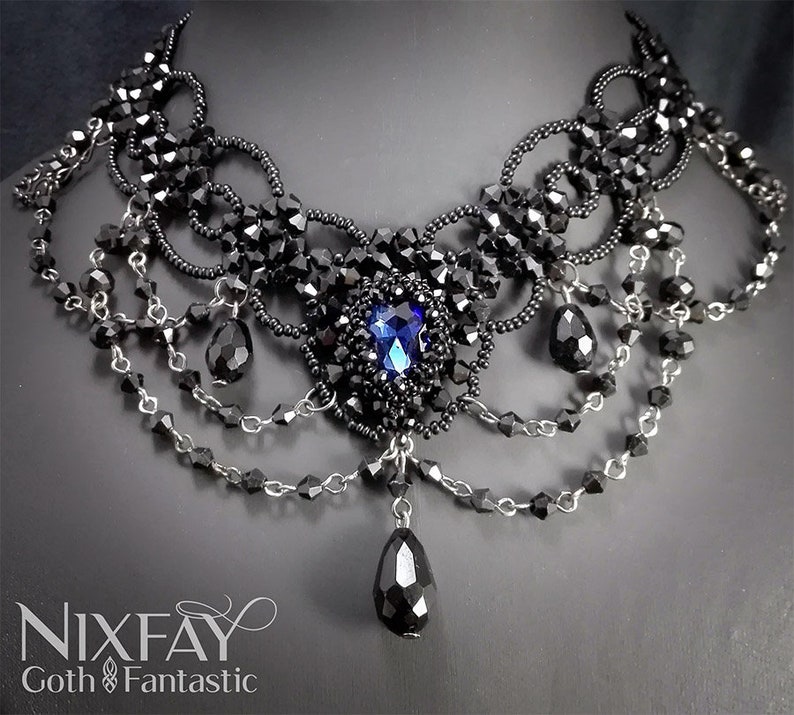 V Dark/dark Gothic Necklace/beaded Necklace/bridal Black - Etsy