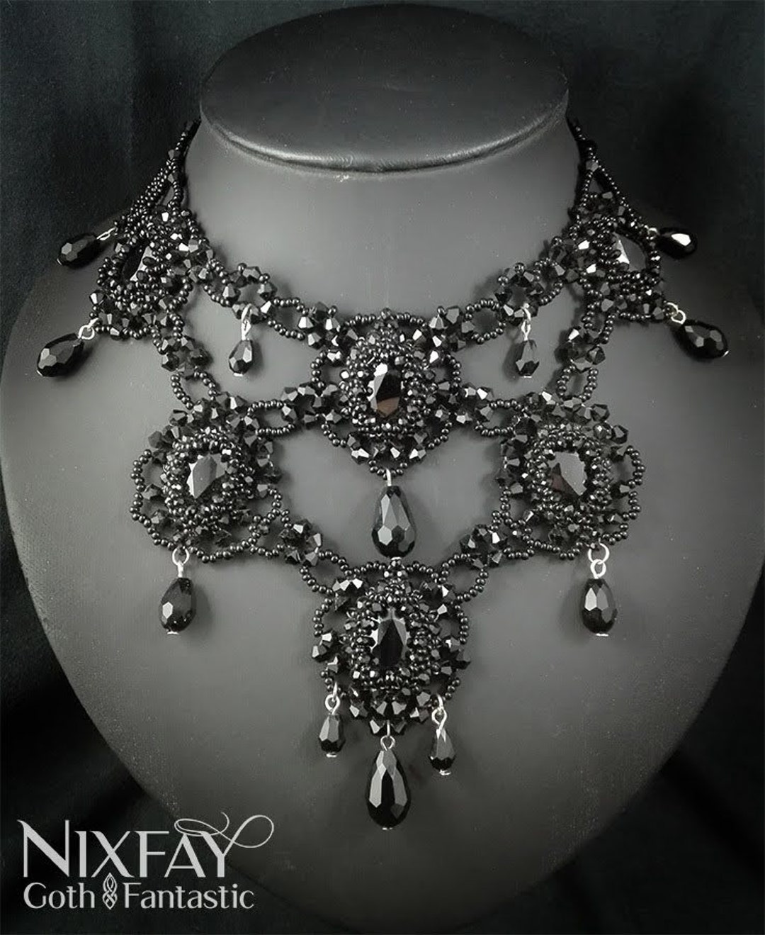 Beaded Gothic Victorian Necklace: Czech Crystal Rhinestone Bib Necklace ...