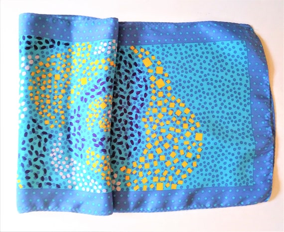 Long Silk Scarf Ocean Wave Print Blue Yellow Lavender Navy | Etsy