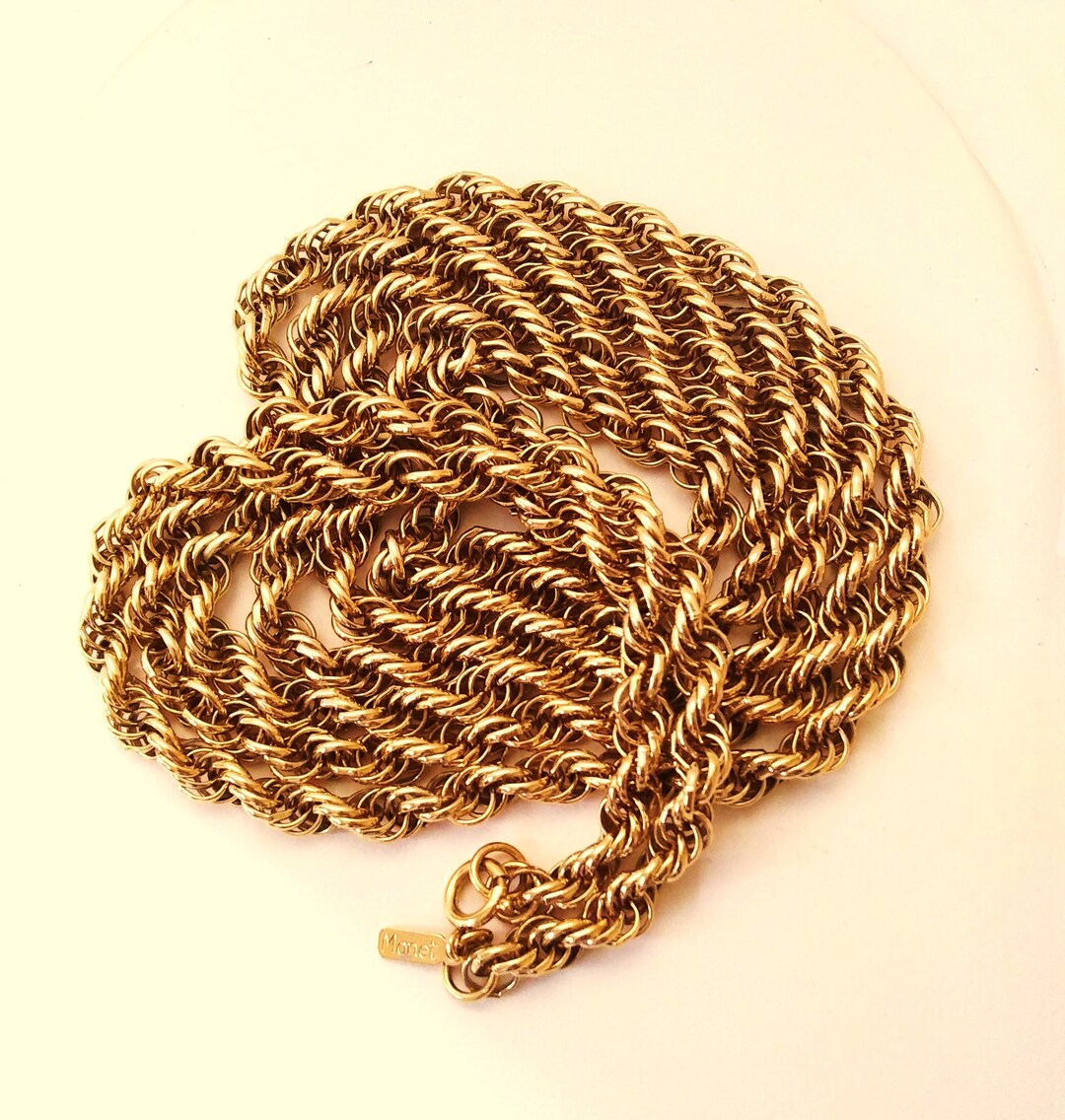 LONG 54 Monet Rope Chain Gold Twisted Vintage Heavy Gold Tone Necklace ...