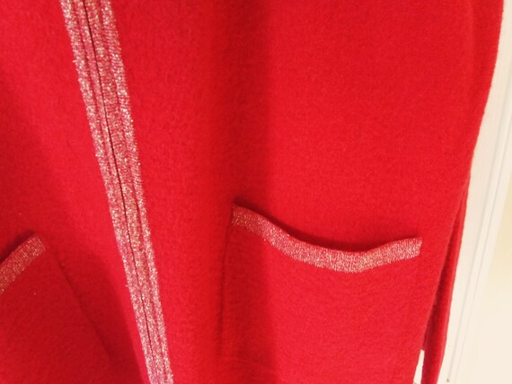 Long Bright Red Boiled Wool Zipper Jacket 20 22W Gold… - Gem
