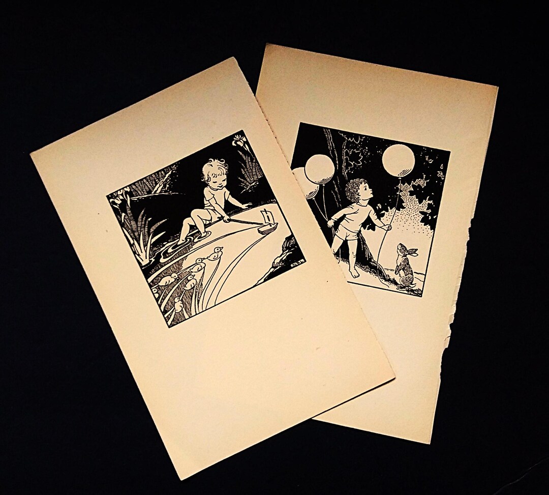 Little Boys Prints W Balloons & Rabbit Ducks Sailboat 2 Vintage Dorothy ...