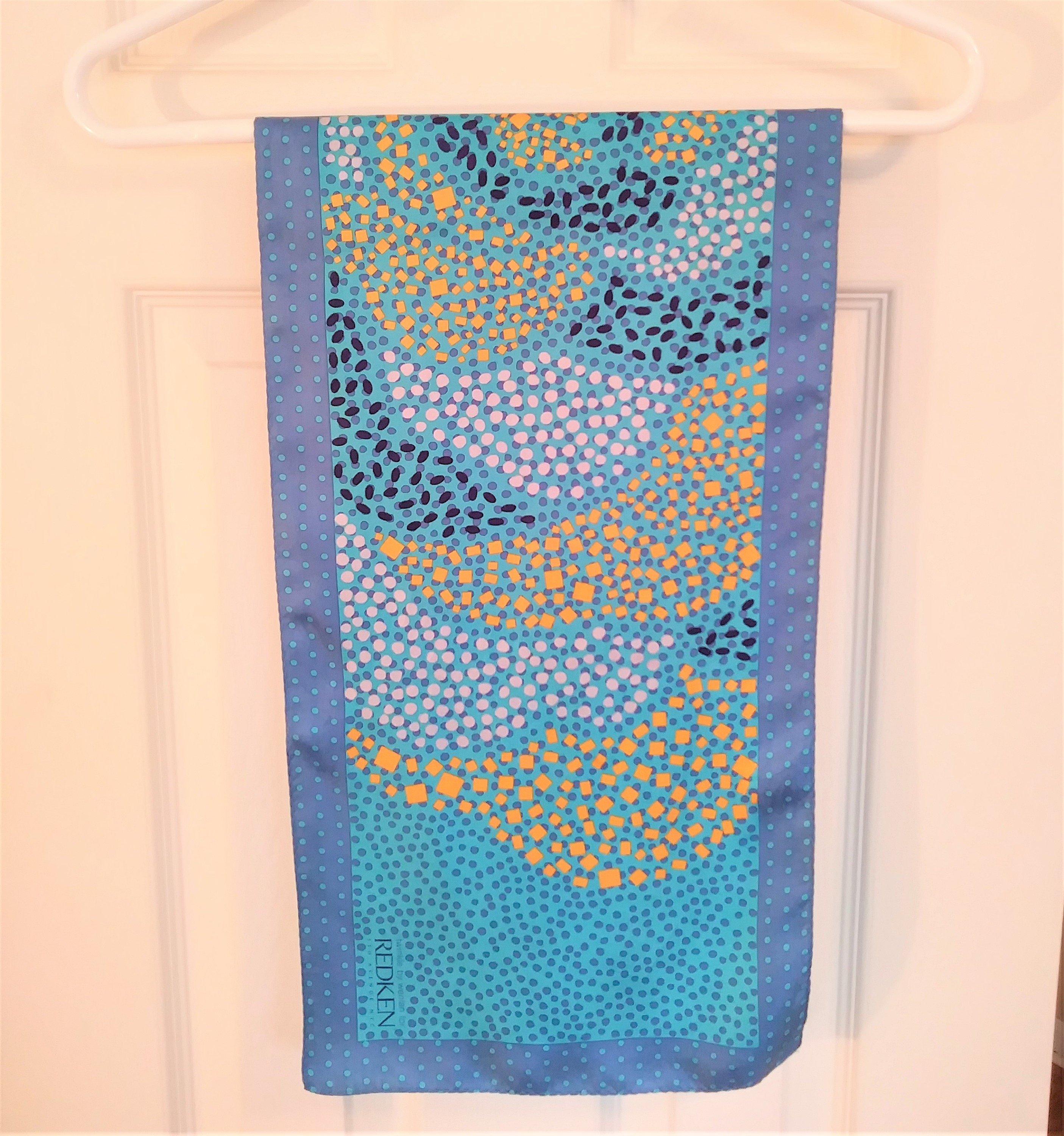 Long Silk Scarf Ocean Wave Print Blue Yellow Lavender Navy - Etsy