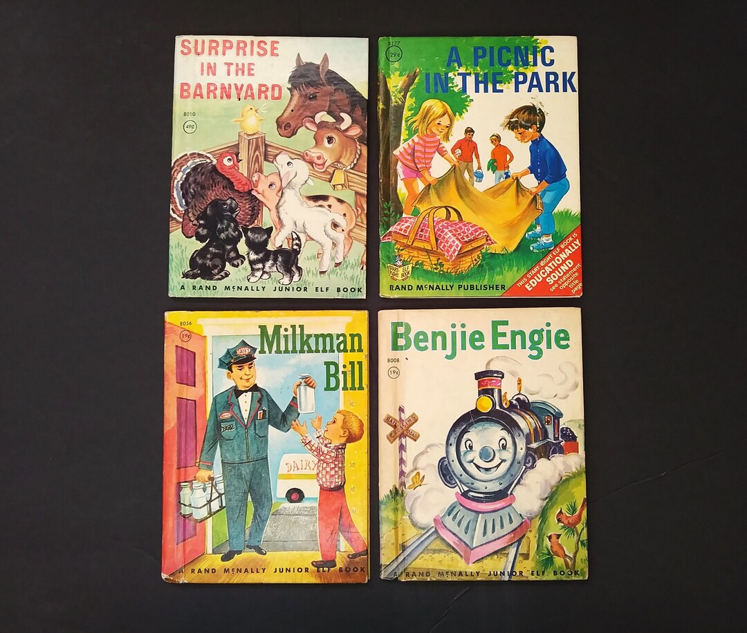 Set of 4 Rand Mcnally Junior Elf Books Story Lot Mini Animal Vintage ...