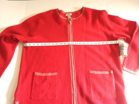 Long Bright Red Boiled Wool Zipper Jacket 20 22W Gold… - Gem