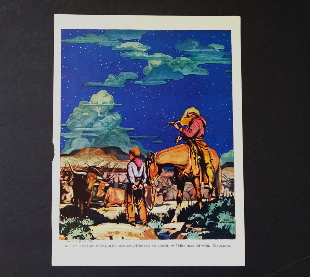 Holling C Holling Children's Art Print Cowboy Playing Violin to ...