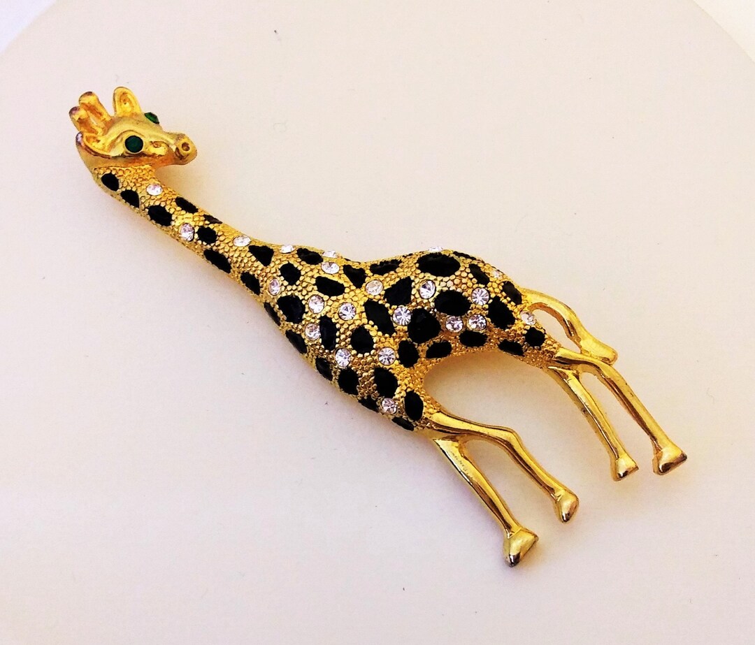 Big 3 1/2" Enamel Giraffe Brooch Rhinestone Vintage Gold Africa - Etsy