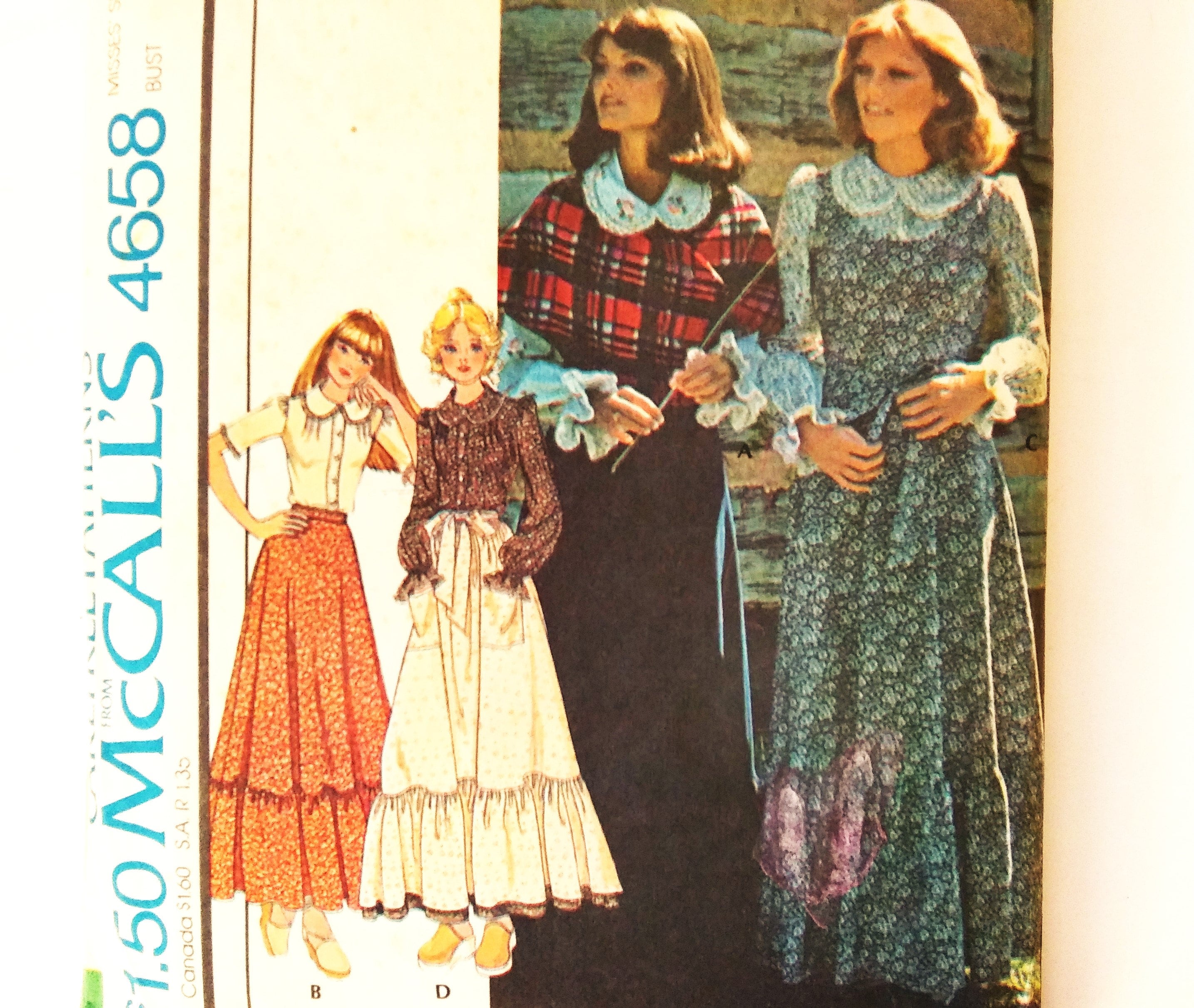 1975 Prairie Pioneer Costume Blouse Skirt Jumper Apron Shawl Mccall's ...