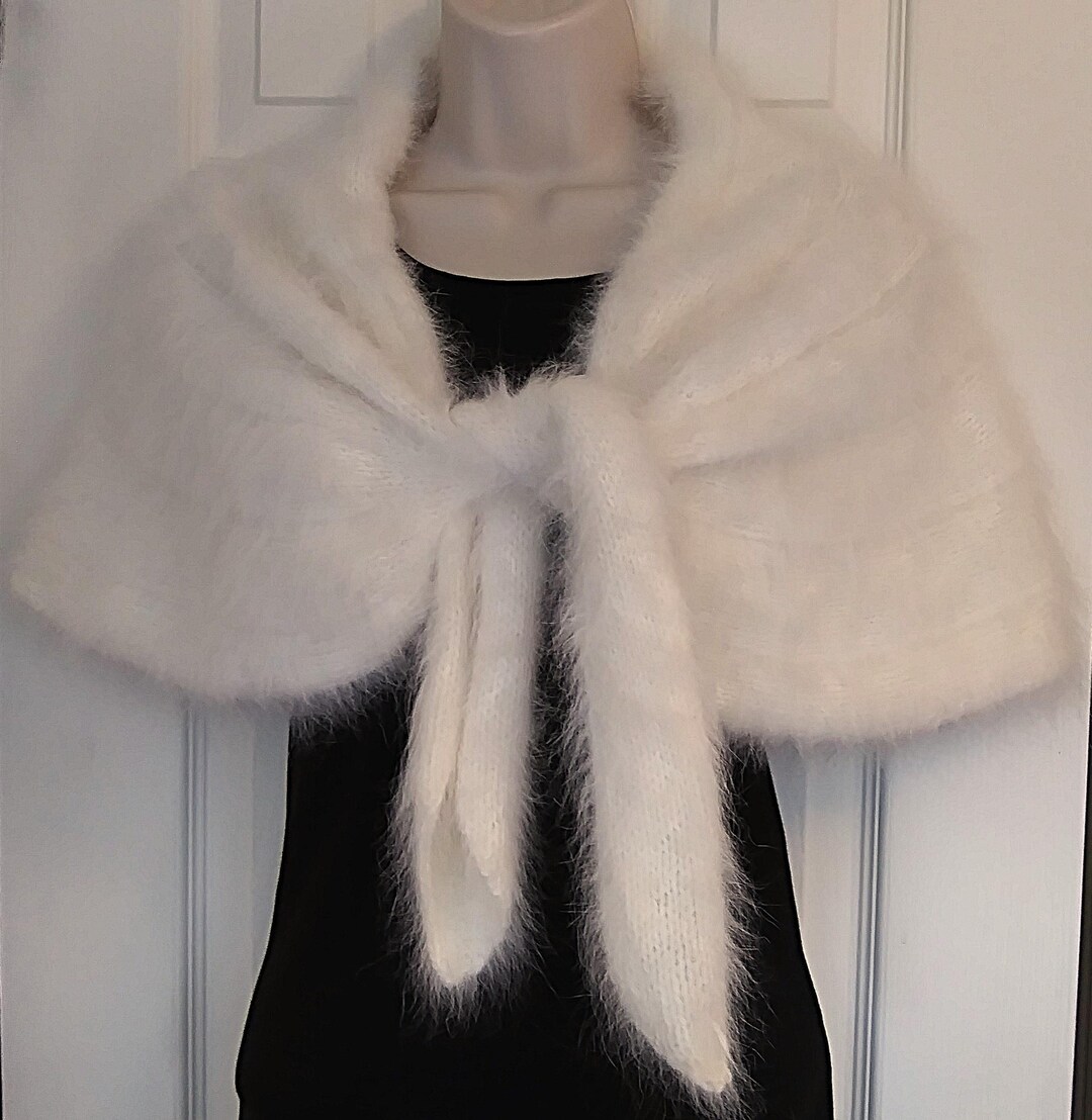 Vintage White Angora Capelet Shawl Wrap Shrug Cape Evening Bridal Prom ...
