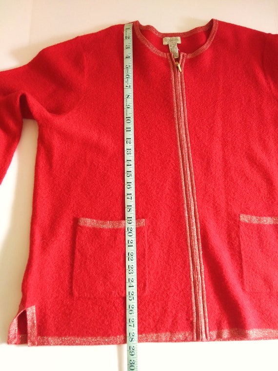 Long Bright Red Boiled Wool Zipper Jacket 20 22W Gold… - Gem