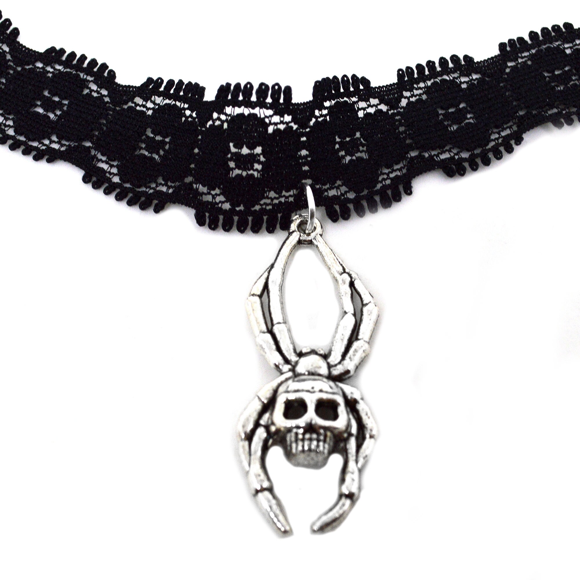 Black Lace Spider Skull Halloween Choker- Gift for Goth Friend Vintage ...