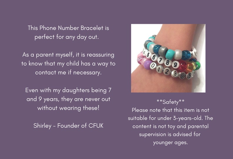 Personalised Child Safety ID Bracelet ~ Lost ~ Phone Mobile Number ...