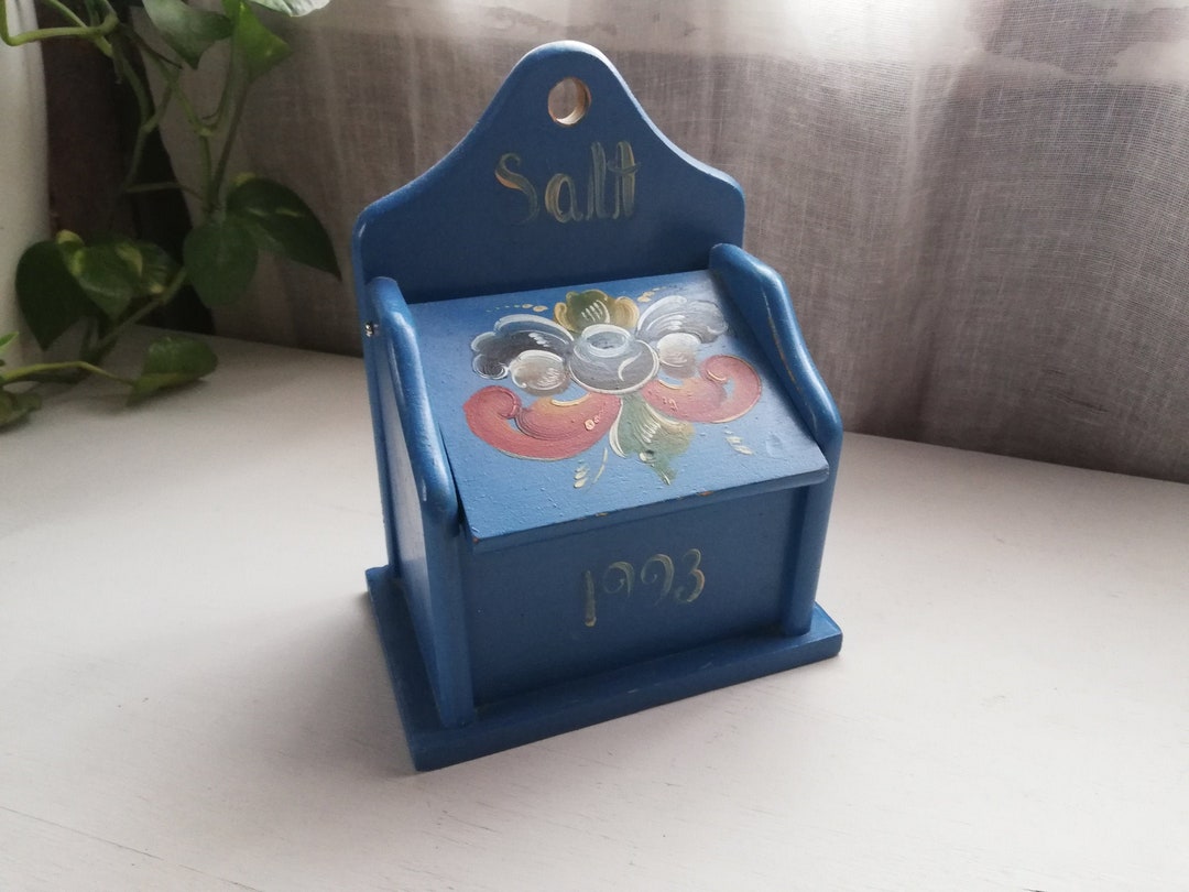 Vintage Hand Painted Salt Box: Norwegian Rosemaling Folk Art Decor - Etsy
