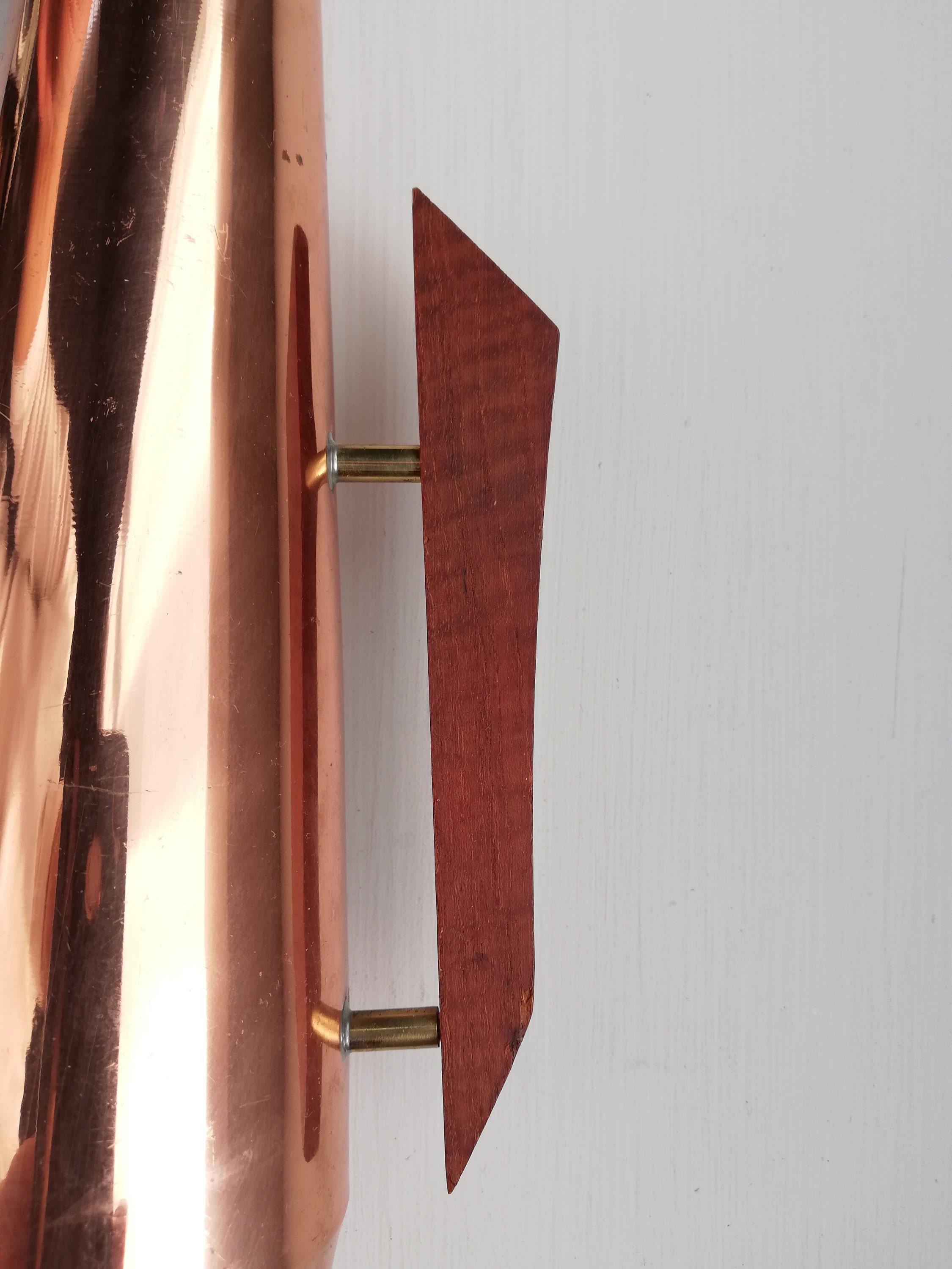 Mid Century Modern Large Size Copper Vase With Teak Wooden Handle ...
