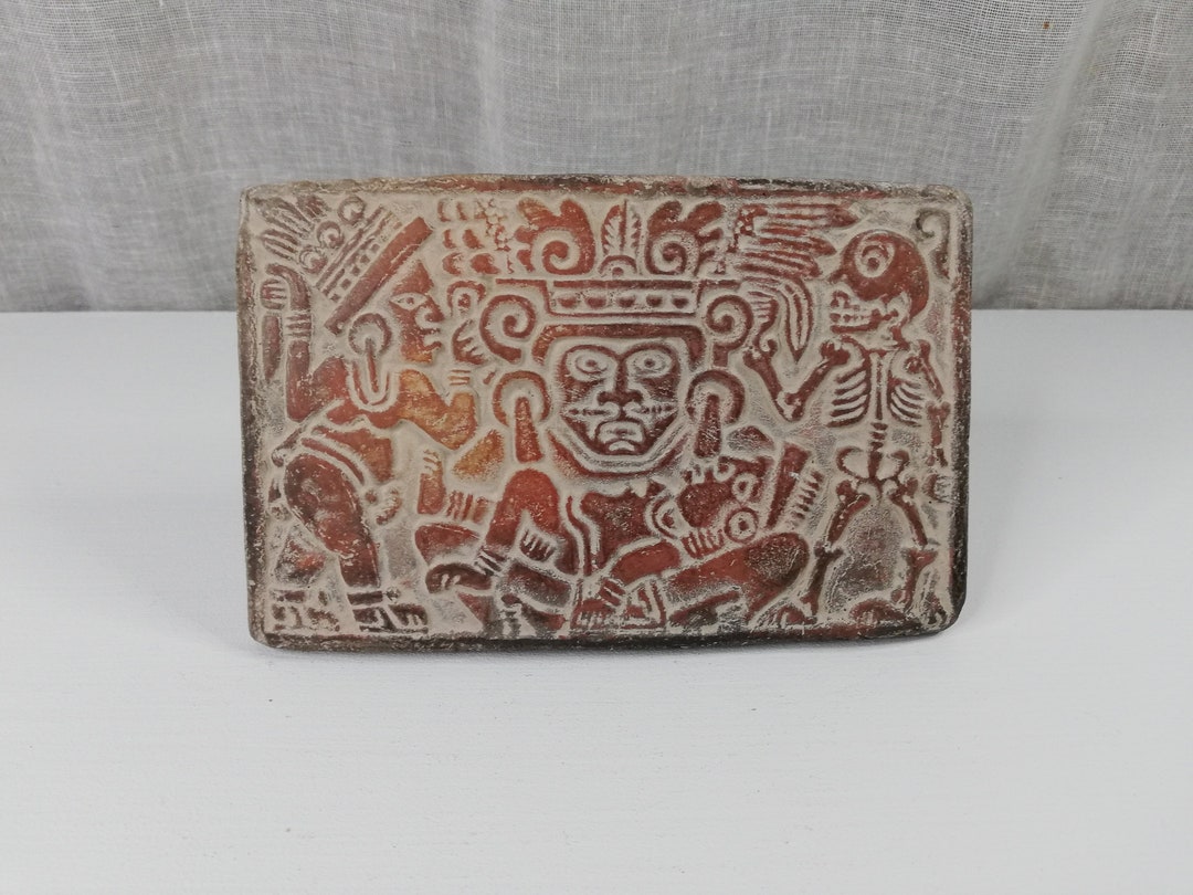 Mayan Aztec Stamp Table Decor Large and Massive-beautiful Handmade-clay ...
