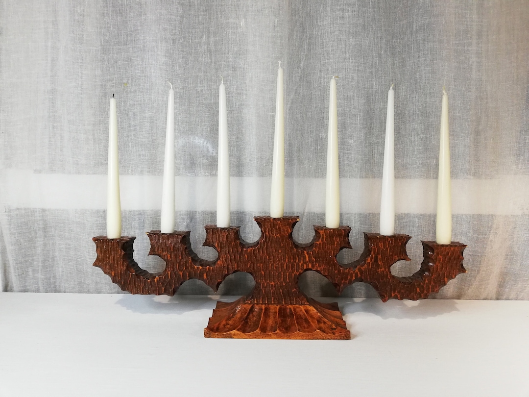 Antique Norwegian Oak Candle Holder: Hand Carved Seven-candle ...