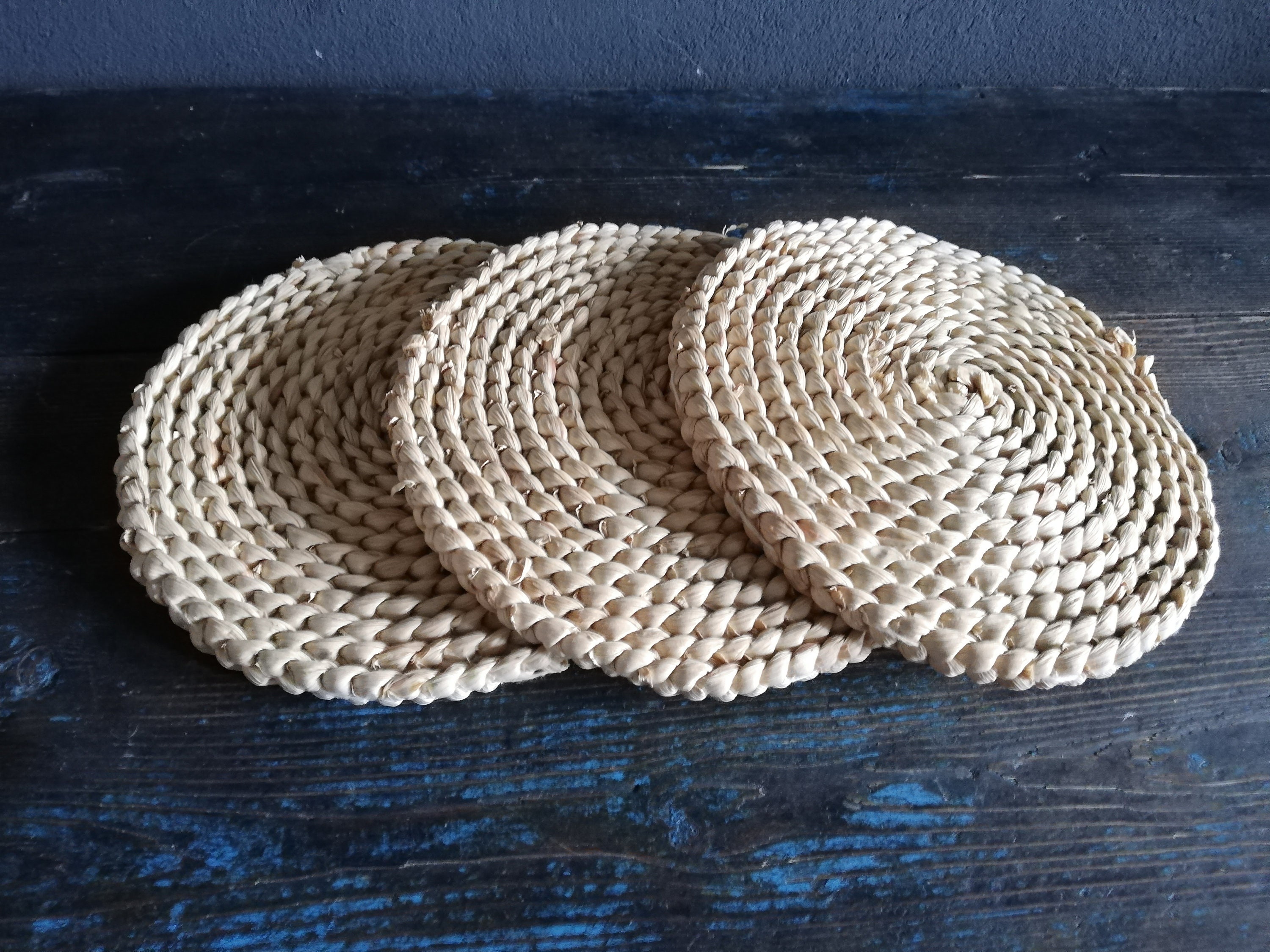 Woven Table Raffia Coasters Set of 3 | Etsy