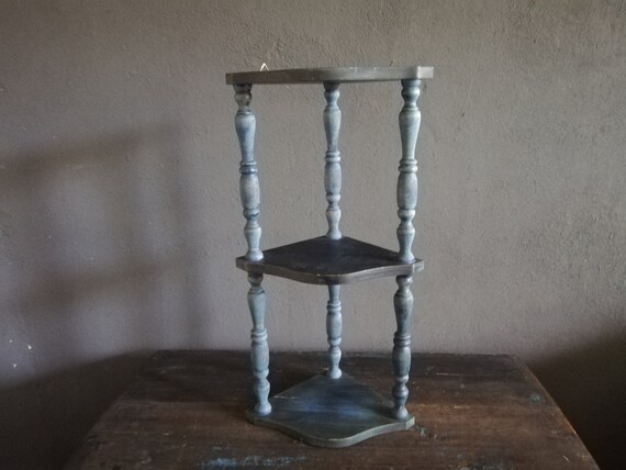 Corner Shelf / Turned Wood / Blue Color - Etsy
