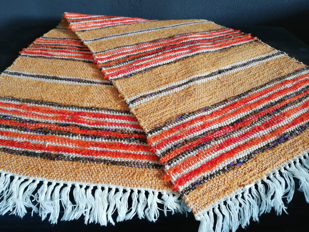 Woven Table Rag Runner. Vintage Hand Woven Decor. - Handmade. - Etsy