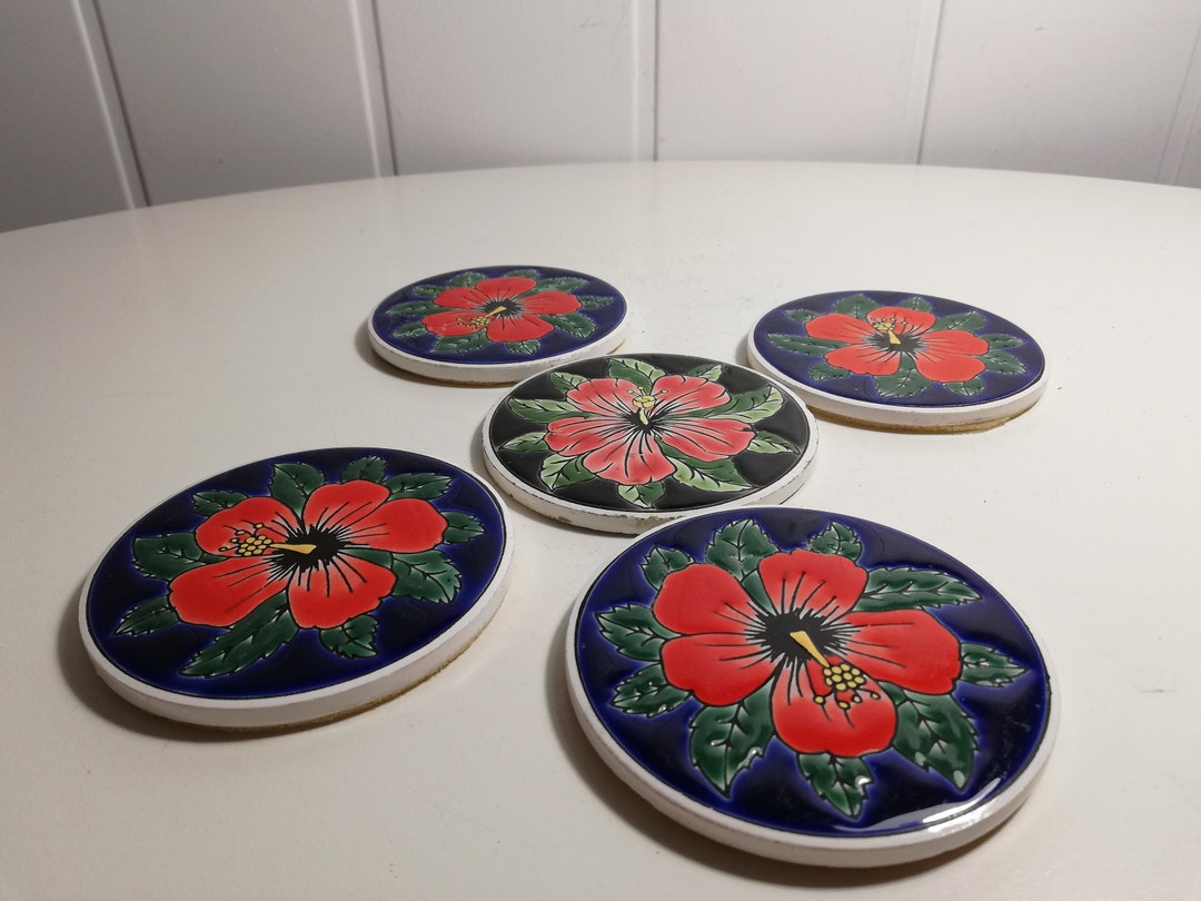 Vintage Greece Coffee and Tea Cup Coaster Set of 5 Ceramics Handmade ...