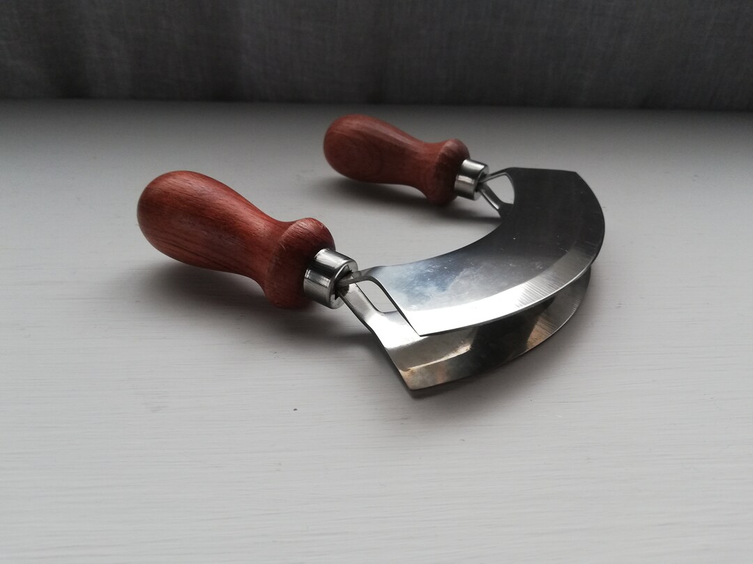 Herb Chopper Double Stainless Steel Wooden Handle - Etsy