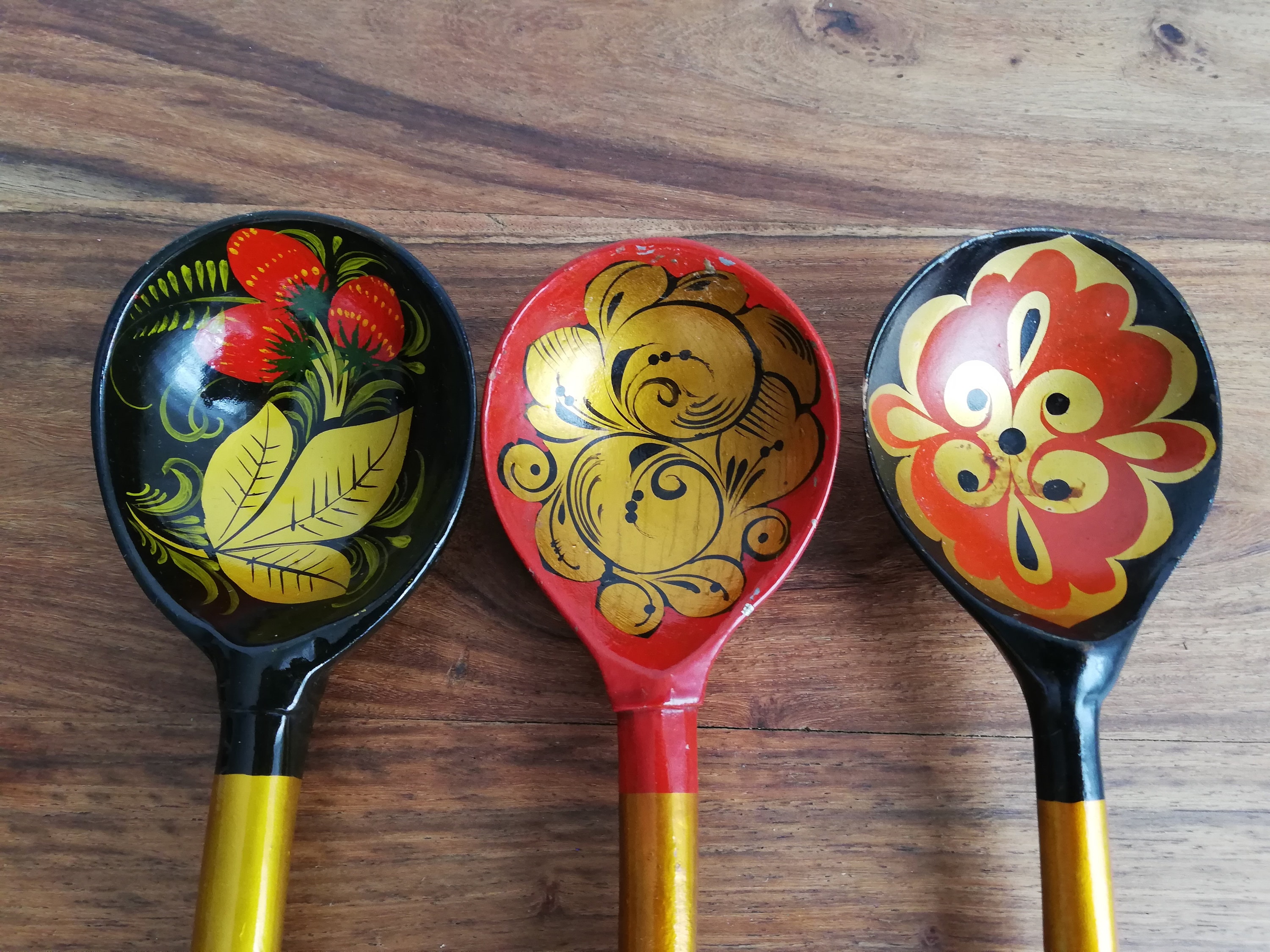 Russian Spoon Set 3 Hand Painting Russian Folk Art Natural | Etsy
