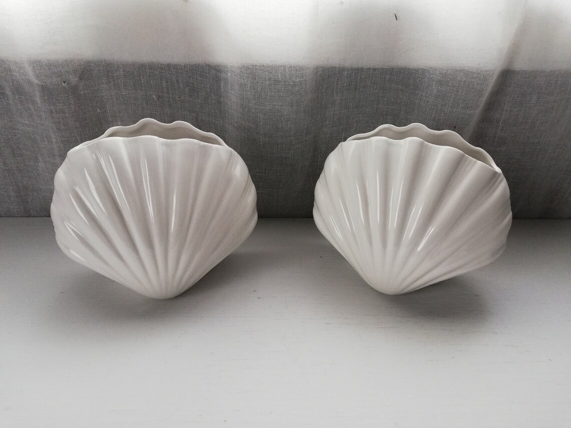 Mid Century Modern Pottery Shell Wall Vase Set of 2 Danish Modern 1970s ...